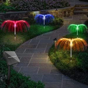 rexirs solar garden lights outdoor decorative 4 pack, 8 color modes solar flowers garden lights, waterproof outdoor decorative solar jellyfish light for yard patio garden pathway holiday decorations