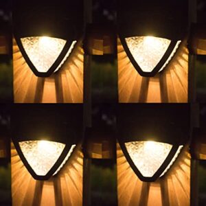 4pack solar garden fence light outdoor 2 modes wall lights solar deck light sensor two sides path lighting dimmable dawn auto-off on off for home, railing, fence, yard, driveway, path decor