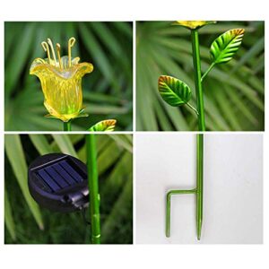 Joyathome Flower Solar Stake Lights Outdoor,2 Pack Solar Powered Metal Stake with Yellow Glass Lily Flower Decorative Lights, Waterproof Warm White LED Garden Lights for Backyard,Lawn