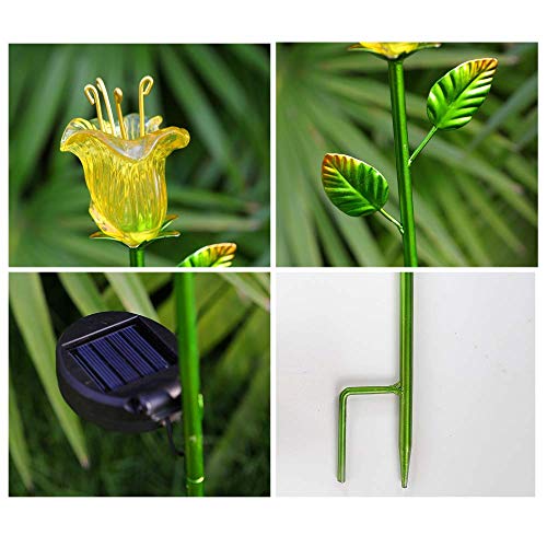 Joyathome Flower Solar Stake Lights Outdoor,2 Pack Solar Powered Metal Stake with Yellow Glass Lily Flower Decorative Lights, Waterproof Warm White LED Garden Lights for Backyard,Lawn