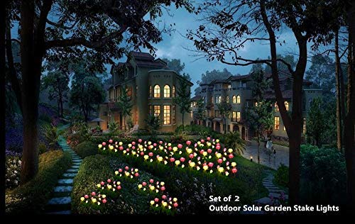 Joyathome Flower Solar Stake Lights Outdoor,2 Pack Solar Powered Metal Stake with Yellow Glass Lily Flower Decorative Lights, Waterproof Warm White LED Garden Lights for Backyard,Lawn