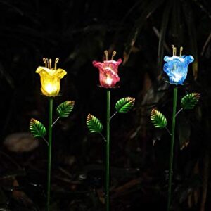 Joyathome Flower Solar Stake Lights Outdoor,2 Pack Solar Powered Metal Stake with Yellow Glass Lily Flower Decorative Lights, Waterproof Warm White LED Garden Lights for Backyard,Lawn