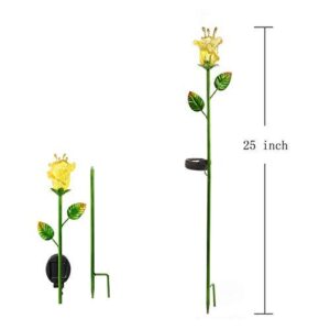 Joyathome Flower Solar Stake Lights Outdoor,2 Pack Solar Powered Metal Stake with Yellow Glass Lily Flower Decorative Lights, Waterproof Warm White LED Garden Lights for Backyard,Lawn