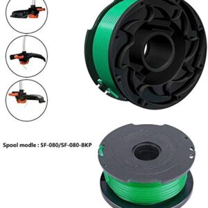 SF-080 Replacement Spool，GH3000 Trimmer Spools, Auto Feed Replacement Spools,20-Foot, 0.08-Inch, Auto Feed,Compatible with Black and Decker Weed Eater LST540 LST540B SF-080-BKP String Trimmer- 7 Pack