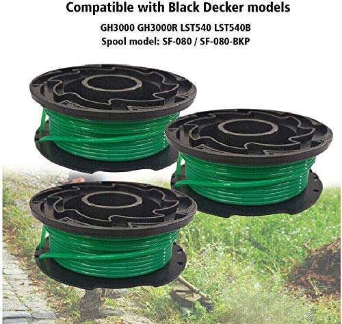 SF-080 Replacement Spool，GH3000 Trimmer Spools, Auto Feed Replacement Spools,20-Foot, 0.08-Inch, Auto Feed,Compatible with Black and Decker Weed Eater LST540 LST540B SF-080-BKP String Trimmer- 7 Pack