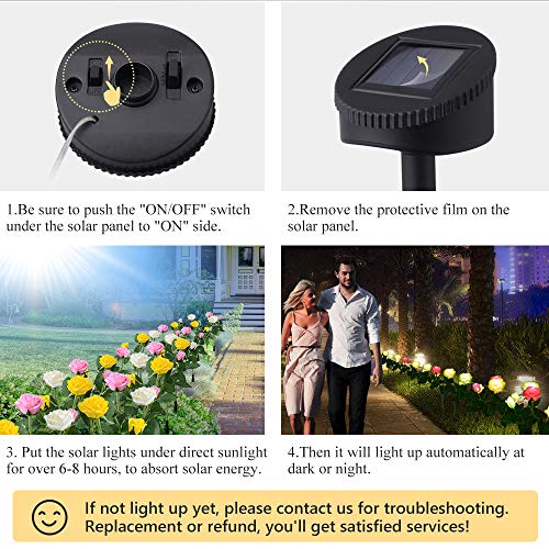 CCJK Solar Flower Lights, Outdoor Decorative Rose Flowers LED Lights,3 Pack Waterproof Solar Stake Lights with 6 Roses Flowers for Garden Yard Patio Lawn Decoration (White, Pink and Yellow)