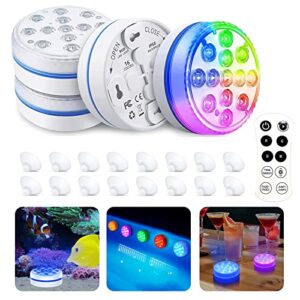 pool lights for above ground pools 4 packs, submersible led lights rgb color changing dimmable underwater pool lights with suction cups rf remote, for pond fountain aquariums vase garden party