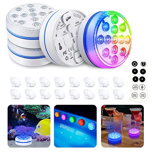 Pool Lights for Above Ground Pools 4 Packs, Submersible LED Lights RGB Color Changing Dimmable Underwater Pool Lights with Suction Cups RF Remote, for Pond Fountain Aquariums Vase Garden Party