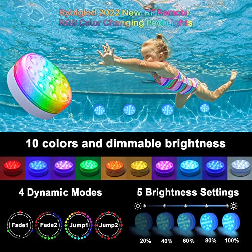 Pool Lights for Above Ground Pools 4 Packs, Submersible LED Lights RGB Color Changing Dimmable Underwater Pool Lights with Suction Cups RF Remote, for Pond Fountain Aquariums Vase Garden Party