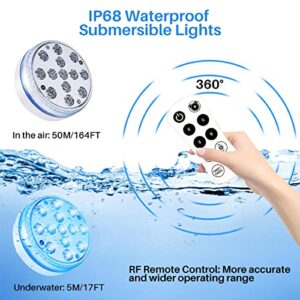 Pool Lights for Above Ground Pools 4 Packs, Submersible LED Lights RGB Color Changing Dimmable Underwater Pool Lights with Suction Cups RF Remote, for Pond Fountain Aquariums Vase Garden Party