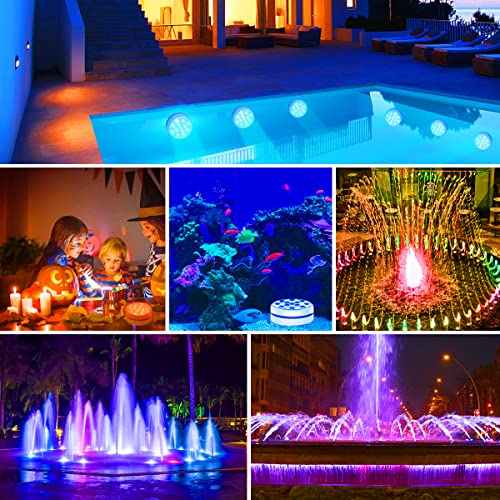 Pool Lights for Above Ground Pools 4 Packs, Submersible LED Lights RGB Color Changing Dimmable Underwater Pool Lights with Suction Cups RF Remote, for Pond Fountain Aquariums Vase Garden Party