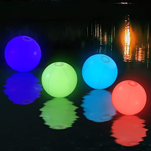 Maibiansm 4 Pack Floating Pool Lights, Inflatable LED Light Up Beach Balls for Kids, Waterproof Color Changing Led Glow Globe for Garden, Yard, Pool