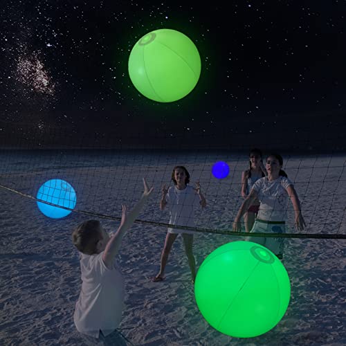 Maibiansm 4 Pack Floating Pool Lights, Inflatable LED Light Up Beach Balls for Kids, Waterproof Color Changing Led Glow Globe for Garden, Yard, Pool