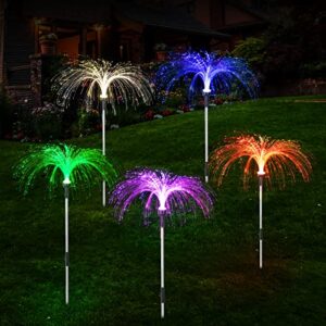 xinkaite solar garden lights outdoor 2 modes jellyfish lights 7 color changing waterproof yard lights decorative flower lights for pathway patio decoration, 5 pcs