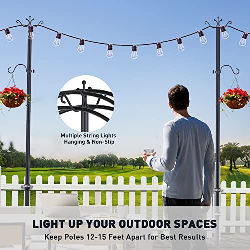 Levligle 9 Feet String Light Poles, 2 Packs Poles for Outside String Lights, Outdoor Light Poles with Fence Brackets for Hanging String Lights, Garden Pole for Deck, Backyard, Partio, Wedding, Bistro