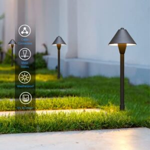 GOODSMANN Low Voltage Pathway Lights 6PK Landscape Lighting Outdoor Path Lights Wired 1.5W G4 LED 120 Lumens 3000K Aluminum Housing 12V Bronze Finish Walkway Driveway Light with Stake Connector