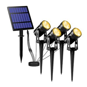 t-sunus solar garden spotlight outdoor, 4-in-1 solar spot lights ip65 waterproof 9.8ft cable, 5w separated solar panel, auto on/off for tree patio yard driveway pathway pool area(warm white 3000k)