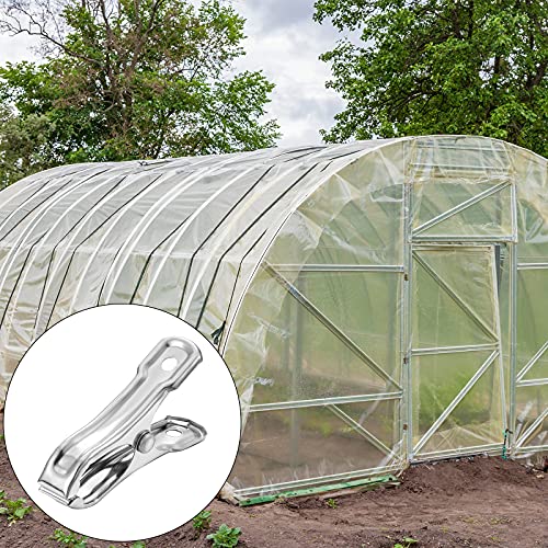 32 Pieces Greenhouse Clamps Stainless Steel Garden Clip Shade Cloth Clamps Frame Shading Net Rod Clip Film Row Cover Netting Tunnel Hoop Clip for Season Plant Extension Support or Greenhouse Frame