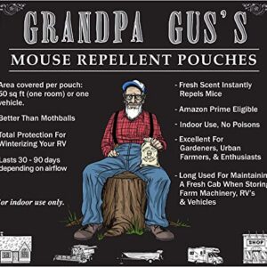 Grandpa Gus's Extra-Strength Mouse Repellent, Cinnamon/Peppermint Oils Repel Mice from Nesting & Freshen Air in Car/RV/Boat/Garage/Shed/Cabin, 1.75 Oz (4 Pouches)