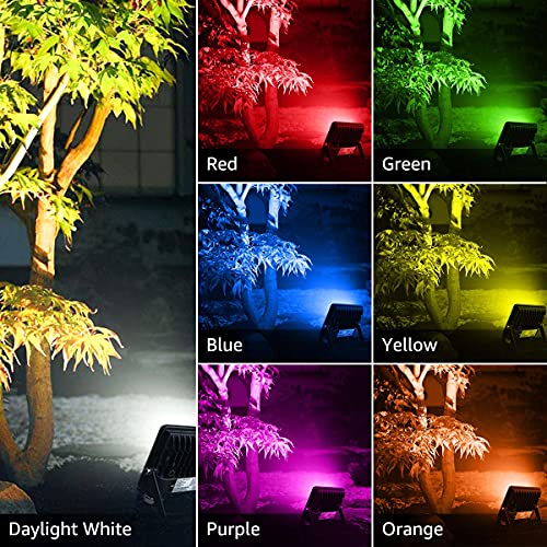 LED Flood Lights Outdoor 15W, RGB Color Changing Lighting with Remote, IP65 Waterproof, Dimmable Plug in Outdoor Floodlights for Garden, Yard, Party and Patio, 2 Pack