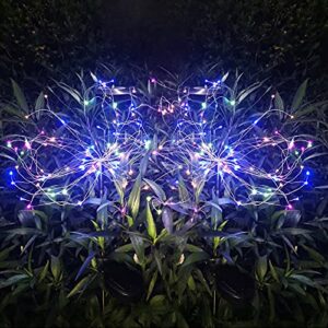 joretle solar garden lights, outdoor solar decorative lights solar firework lights 105 led powered 35 copper wires string light, diy firework lights for garden, patio, countyard (2 pack, multi-color)