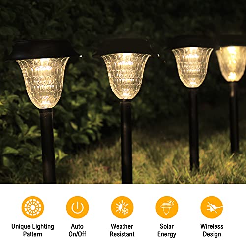 Whousewe Solar Outdoor Pathway Lights 8 Pack - LED Landscape Garden Lights Solar Powered, Waterproof Auto On / Off Wireless Easy Installation Solar Lights Outdoor Decorative for Walkway Patio Yard