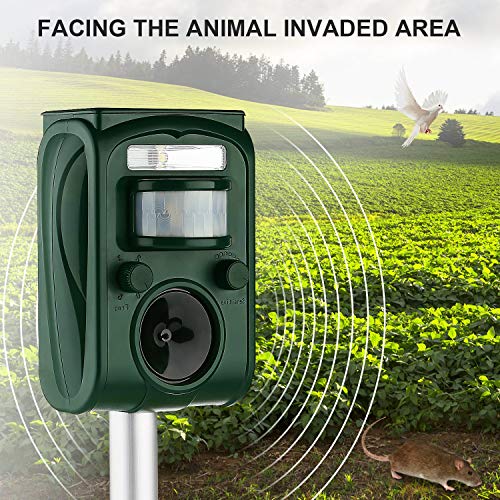 VEGFEST Solar Ultrasonic Animal Repeller.Cat Repellent Outdoor. Motion Activated and Blinking LED Light Siren Mosquito Repellent for Deer, Bird, Cat ,Dog,Raccoon, Skunk, Squirrel, Rabbit, etc Green