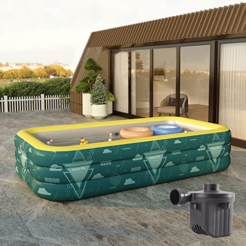 QMMD Paddling Pools for Kids,3-Ring Inflatable Paddling Pools Family Pool,Paddling Pool Large 59X40X21inch, Easy Set Rectangular Pool Adult Bath Tub with Electric Pump for Kids Water Party Garden