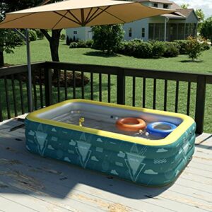 QMMD Paddling Pools for Kids,3-Ring Inflatable Paddling Pools Family Pool,Paddling Pool Large 59X40X21inch, Easy Set Rectangular Pool Adult Bath Tub with Electric Pump for Kids Water Party Garden