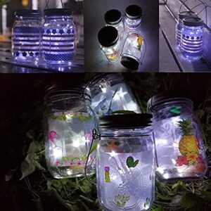 ANGMLN Upgraded Solar Mason Jar Lid Lights, 10 Pack 30 LED Fairy Star Firefly String Lids Lights Including (10 pcs Hangers),for Wedding Patio Garden Party Decorations (No Jars)