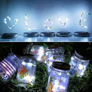 ANGMLN Upgraded Solar Mason Jar Lid Lights, 10 Pack 30 LED Fairy Star Firefly String Lids Lights Including (10 pcs Hangers),for Wedding Patio Garden Party Decorations (No Jars)