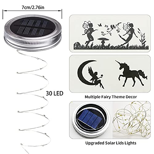 ANGMLN Upgraded Solar Mason Jar Lid Lights, 10 Pack 30 LED Fairy Star Firefly String Lids Lights Including (10 pcs Hangers),for Wedding Patio Garden Party Decorations (No Jars)