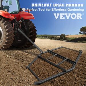 VEVOR Driveway Drag 74'' Width, Tow Behind Drag Harrow 39'' Length, 4'' Height, Driveway Tractor Harrow with 2 Adjustable Bars, Heavy Duty Steel, Driveway Grader for ATV, UTV, Garden Lawn Tractors