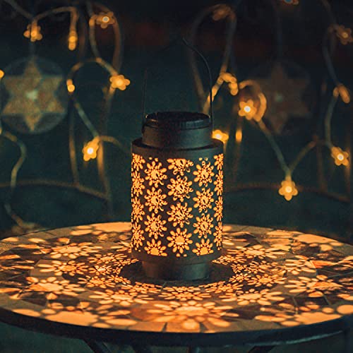 2 Pack Solar Lanterns Outdoor Hanging Retro Metal Landscape Lighting for Patio Yard Pathway Decorative, Crafted Garden Solar Lights Decor Indoor Long Lasting Performance Hollowed Out Pattern