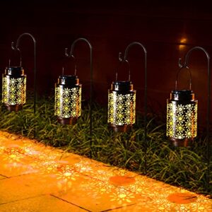 2 Pack Solar Lanterns Outdoor Hanging Retro Metal Landscape Lighting for Patio Yard Pathway Decorative, Crafted Garden Solar Lights Decor Indoor Long Lasting Performance Hollowed Out Pattern