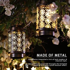 2 Pack Solar Lanterns Outdoor Hanging Retro Metal Landscape Lighting for Patio Yard Pathway Decorative, Crafted Garden Solar Lights Decor Indoor Long Lasting Performance Hollowed Out Pattern