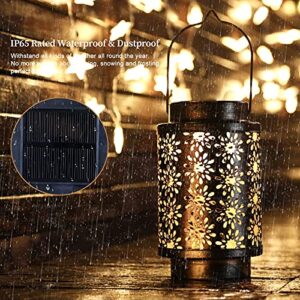 2 Pack Solar Lanterns Outdoor Hanging Retro Metal Landscape Lighting for Patio Yard Pathway Decorative, Crafted Garden Solar Lights Decor Indoor Long Lasting Performance Hollowed Out Pattern