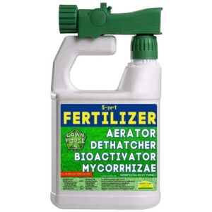 nature’s lawn & garden – lawn force 5 – liquid fertilizer, aerator, dethatcher, with humic & fulvic acid, kelp/seaweed, & mycorrhizae – all grass types – non-toxic, pet-safe – 1qt w/hose-end sprayer