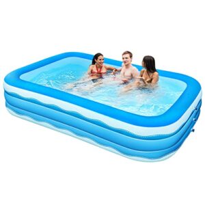 inflatable swimming pool, family swimming pool rectangular for adults, family, above ground, backyard, outdoor, garden, lawn, 118 x 72.5 x 20 in, blue (sf099)