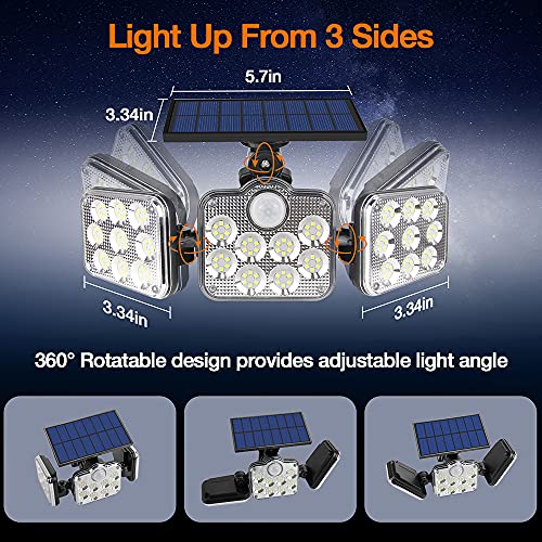 Outdoor Solar Powered Flood Lights, KwafoTri 138 LED 2200LM with Remote Control, IP65 Waterproof, 3 Adjustable Heads, 270° Wide Angle, Wireless Security Light for Garage Patio Porch Garden Yard-2 Pack