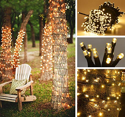 Qunlight Solar Fairy String Lights Outdoor Waterproof, 108ft 300LED Updated Version 6hrs Timer Function Starry String Lights for Christmas Patio Garden Party(WarmWhite 300L)