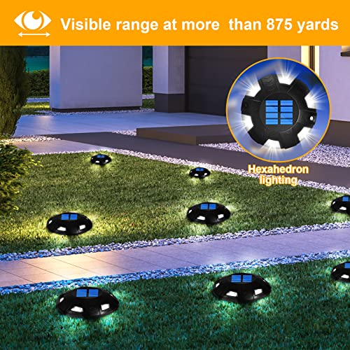 AMKI Solar Driveway Lights, 12-Pack LED Deck Lights Bright White, Solar Powered Road Markers Lights IP67 Waterproof Outdoor Warning Step Lights Stay Lit for Boat Dock Driveway Walkway Pathway Garden