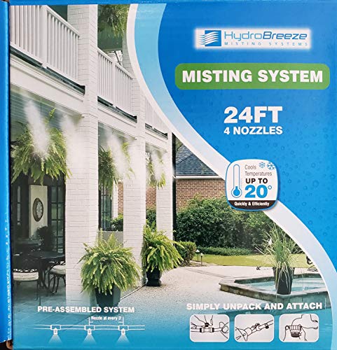 Hydrobreeze Pet Cooling System - Outdoor Cooling Solution for Pets - Pre-Assembled Misting System 24 Feet 1/4 in Beige Tubing - 4 Nozzles