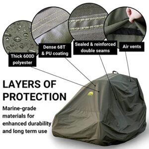 Family Accessories Zero-Turn Mower Cover. Waterproof Heavy Duty 600D Marine Grade Fabric. Riding ZTR Lawn Tractor Covers. Large Size Commercial Grade Accessories. Outdoor UV and Heavy Rain Protection.