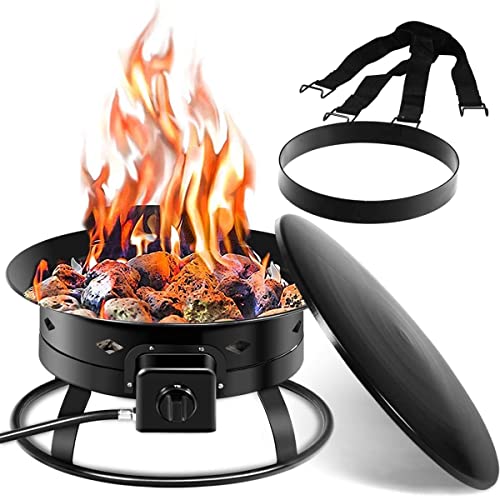 COOURIGHT 58,000BTU Propane Gas Fire Pit, Outdoor 19" Fire Bowl w/ Cover, Carry Kit, Lava Rock, 10FT Hose, CSA Certificated Outside Portable Firepit for Bonfire, Camping, Garden, Patio