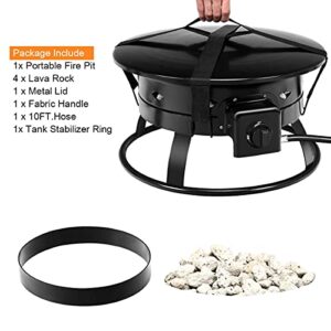 COOURIGHT 58,000BTU Propane Gas Fire Pit, Outdoor 19" Fire Bowl w/ Cover, Carry Kit, Lava Rock, 10FT Hose, CSA Certificated Outside Portable Firepit for Bonfire, Camping, Garden, Patio