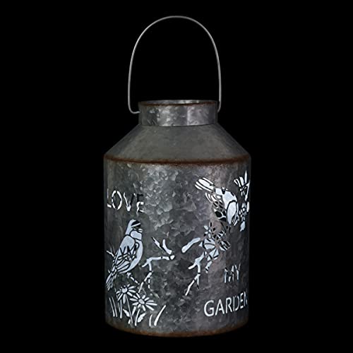 Exhart Solar “Garden” Cute Pail Lantern, Outdoor LED Garden Light, Durable Stamped Metal, 7.5”X11.5”