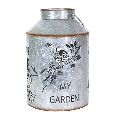 Exhart Solar “Garden” Cute Pail Lantern, Outdoor LED Garden Light, Durable Stamped Metal, 7.5”X11.5”