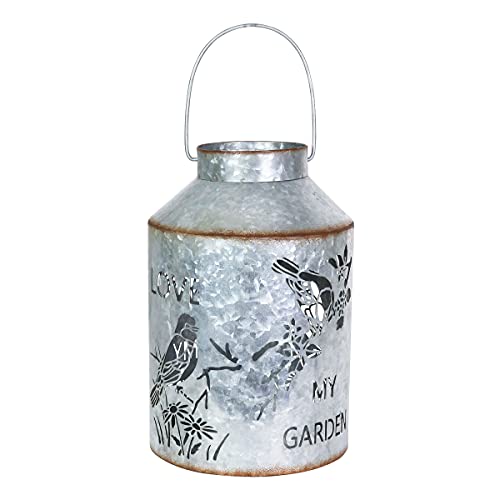 Exhart Solar “Garden” Cute Pail Lantern, Outdoor LED Garden Light, Durable Stamped Metal, 7.5”X11.5”