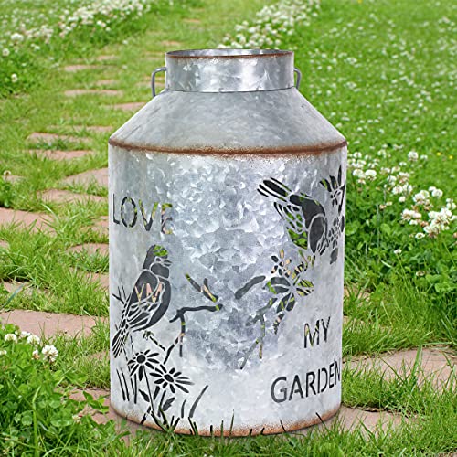 Exhart Solar “Garden” Cute Pail Lantern, Outdoor LED Garden Light, Durable Stamped Metal, 7.5”X11.5”